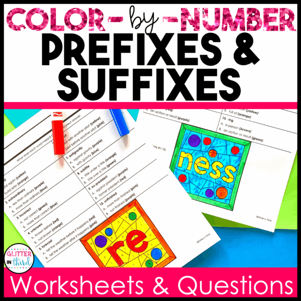 Prefixes and Suffixes Color-By-Number Worksheets 3rd-Grade - Glitter in ...