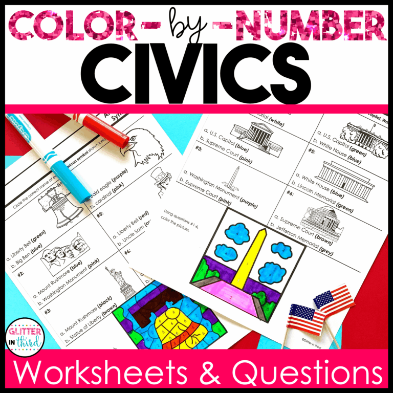 Civics Worksheets Color By Number Activities - Glitter in Third