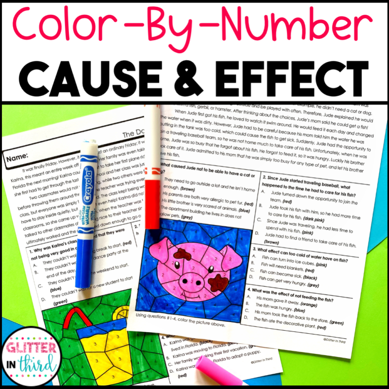 Cause & Effect Color-By-Number Worksheets - Glitter in Third