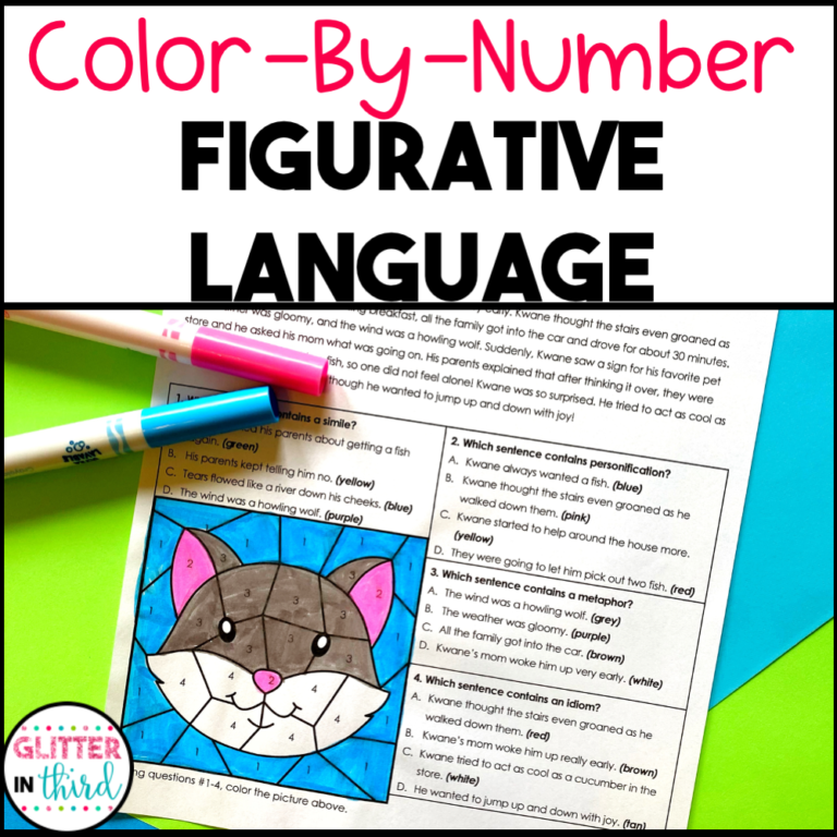Figurative Language Color-By-Number Worksheets - Glitter in Third