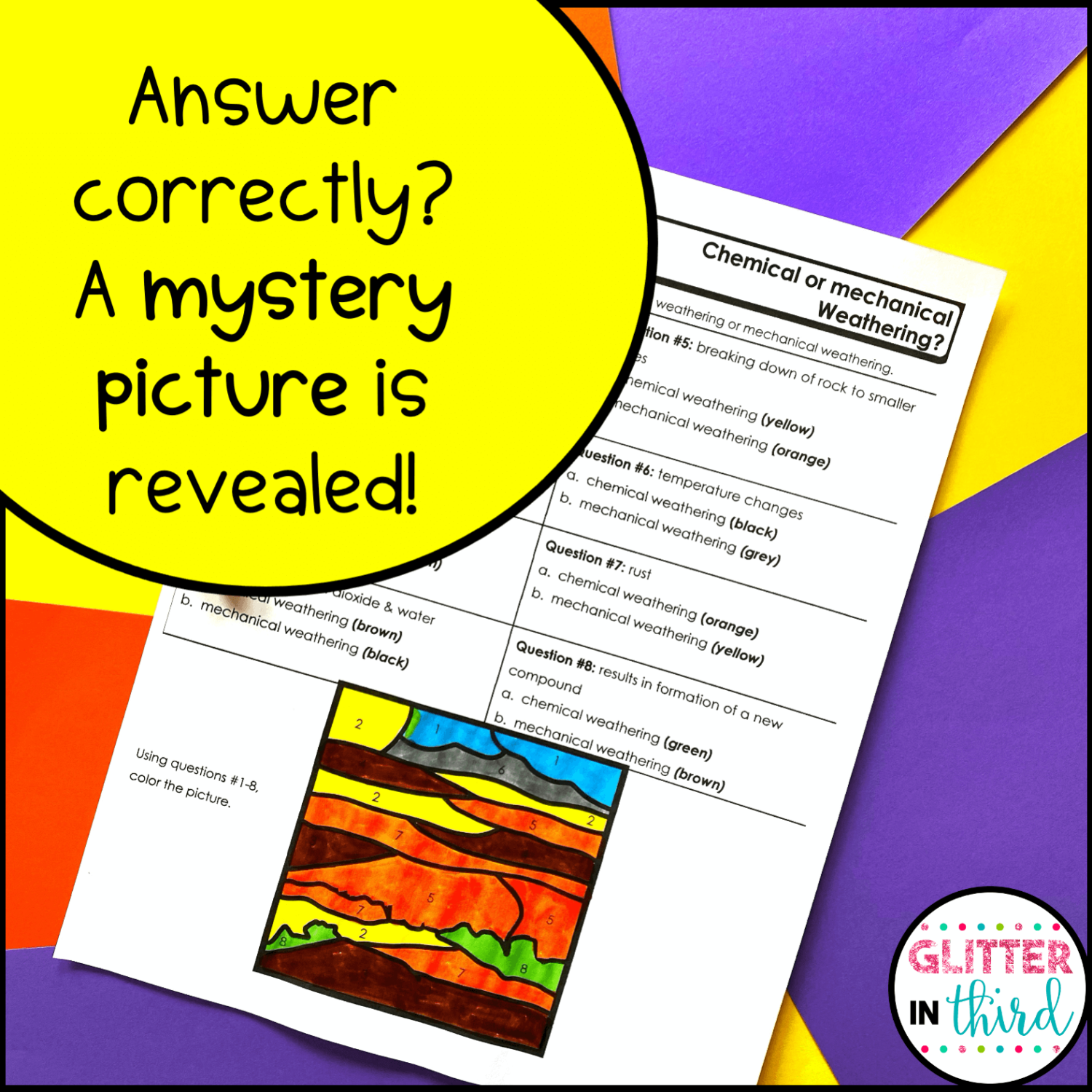 Weathering and Erosion Worksheets Color-By-Number - Glitter in Third