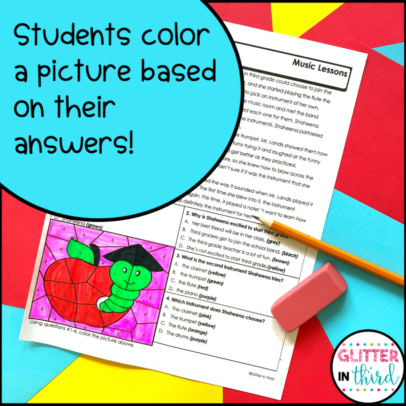 Back to School Reading Comprehension Worksheet Color-By-Number ...