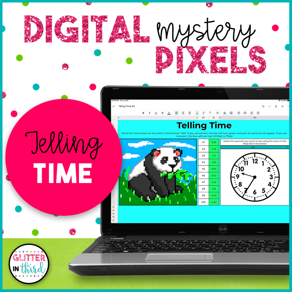 Telling Time to the Minute and Five Minutes Pixel Art Math - Glitter in ...