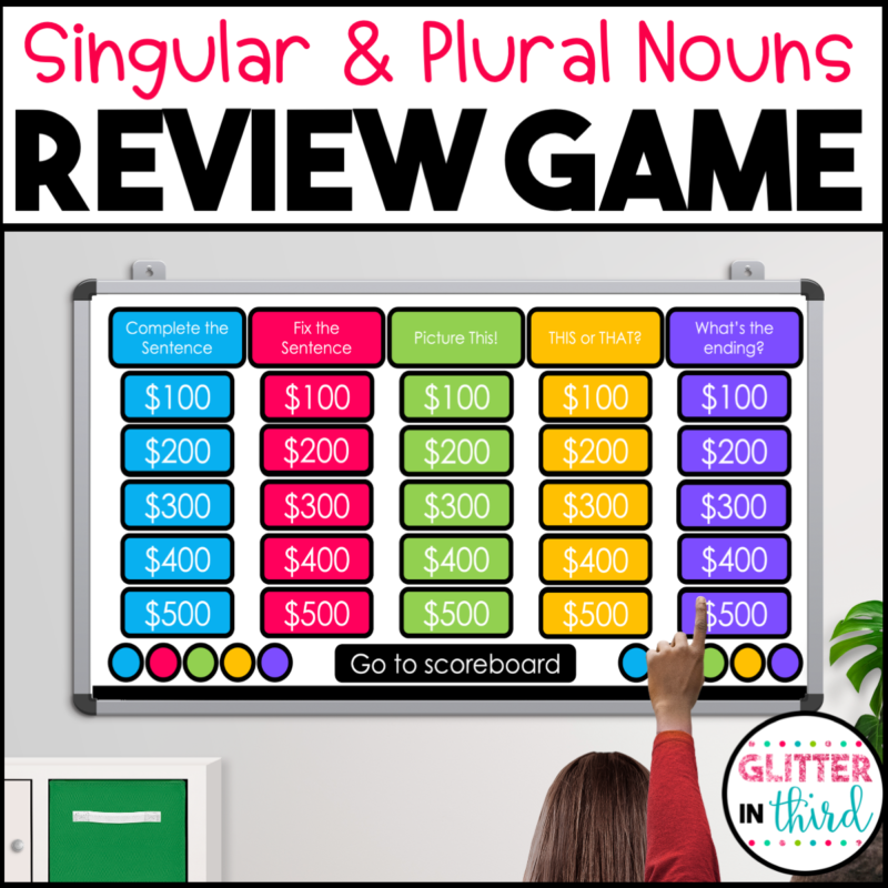 Singular and Plural Nouns Grammar Review Game - Glitter in Third
