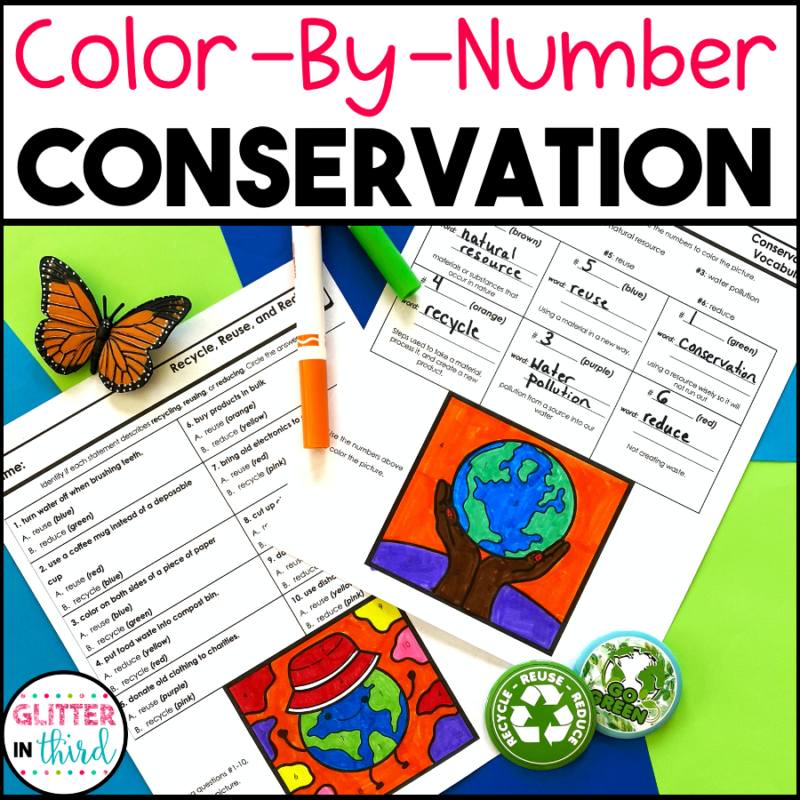 Conservation Worksheets Color-By-Numbers Science SOL 3.8 - Glitter in Third