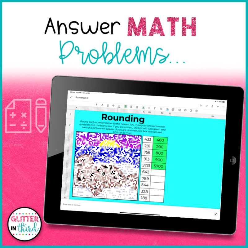 3rd Grade Rounding to the Nearest 10 and 100 Pixel Art - Glitter in Third
