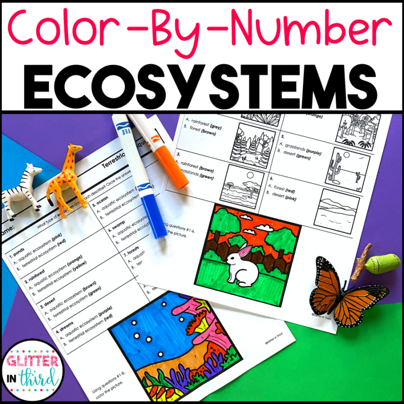 Animal Habitats & Ecosystems Worksheets Color-By-Numbers - Glitter in Third