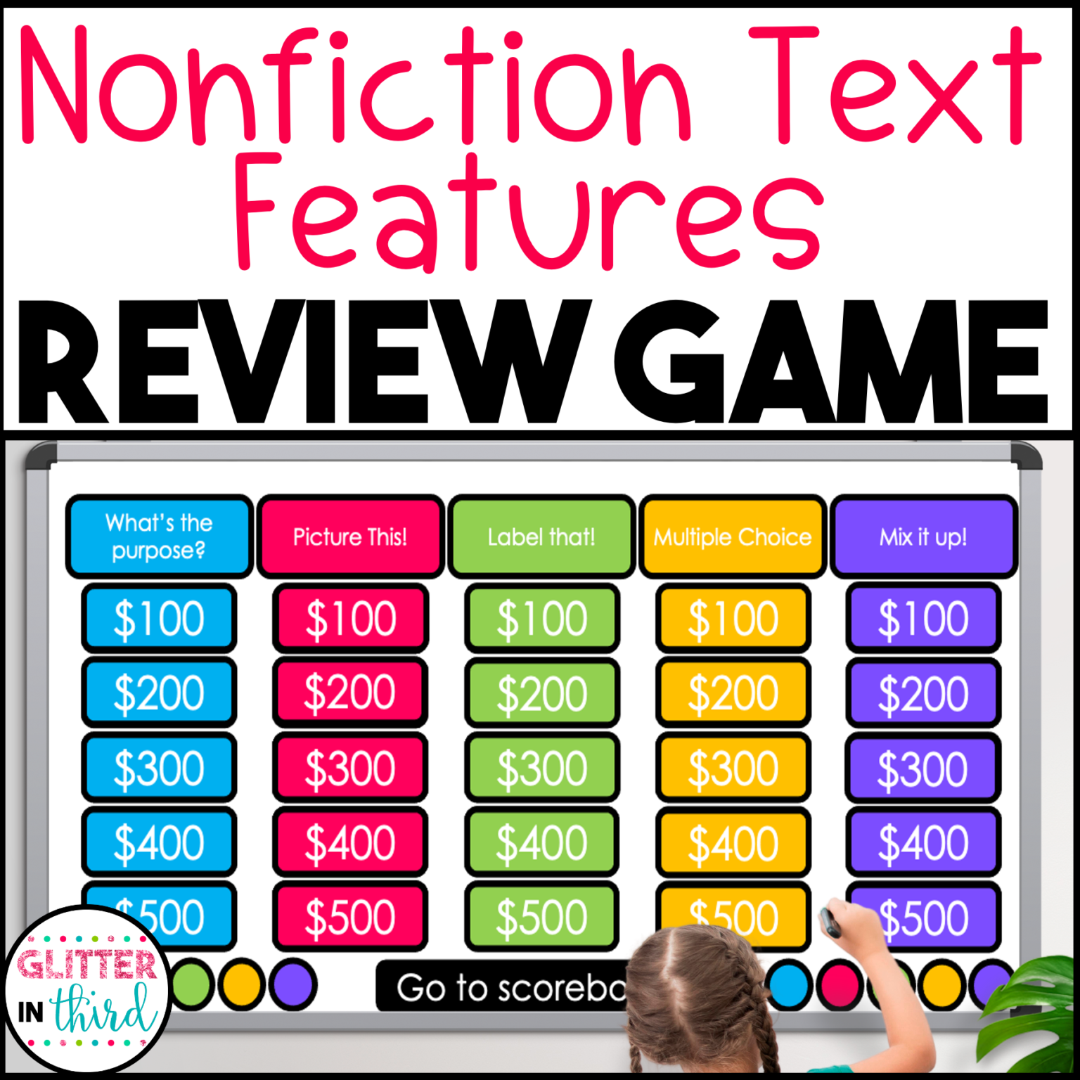 Nonfiction Text Features Review Game Activity Powerpoint - Glitter in Third