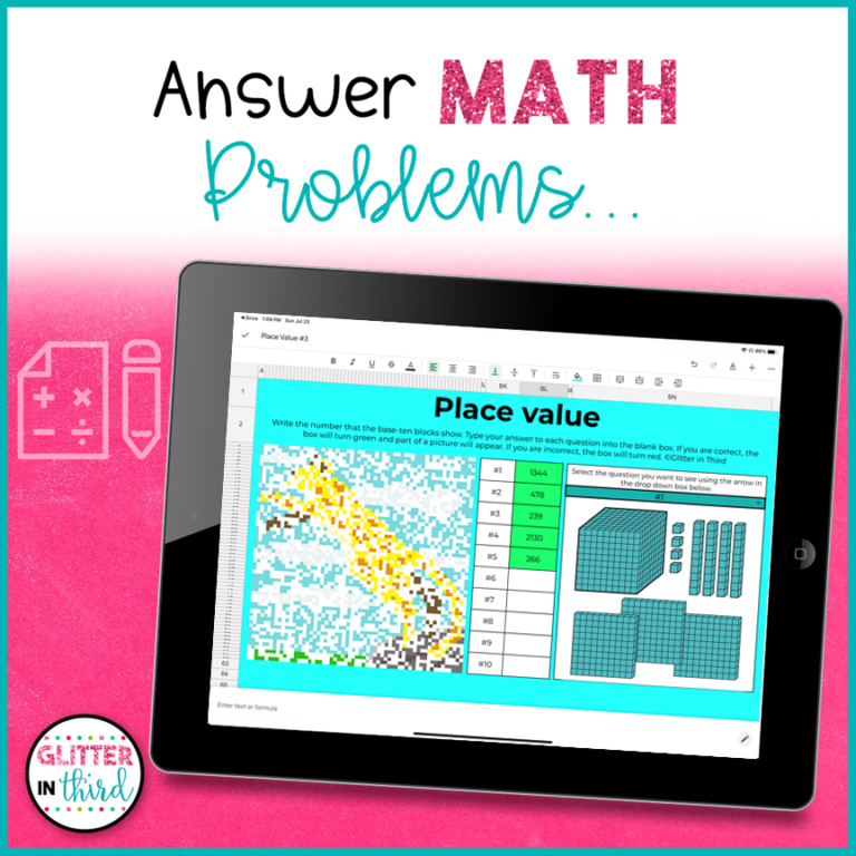 3rd Grade Place Value Pixel Art - Glitter in Third