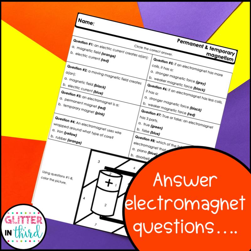 Magnetism and Electromagnets Worksheets Color-By-Numbers - Glitter in Third