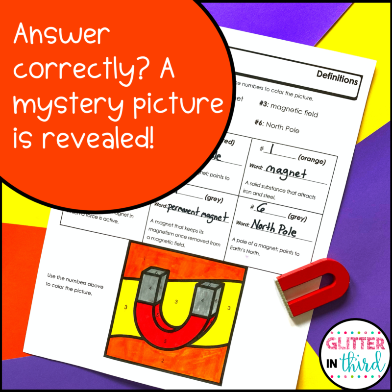 Magnetism and Electromagnets Worksheets Color-By-Numbers - Glitter in Third