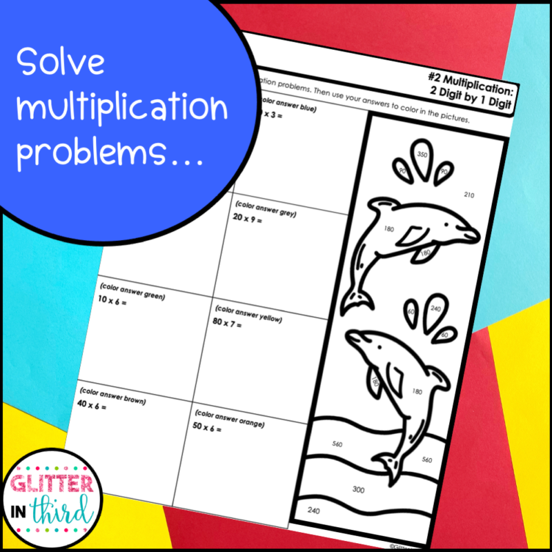 2 Digit by 1 Digit Multiplication Color-By-Number Worksheets - Glitter ...