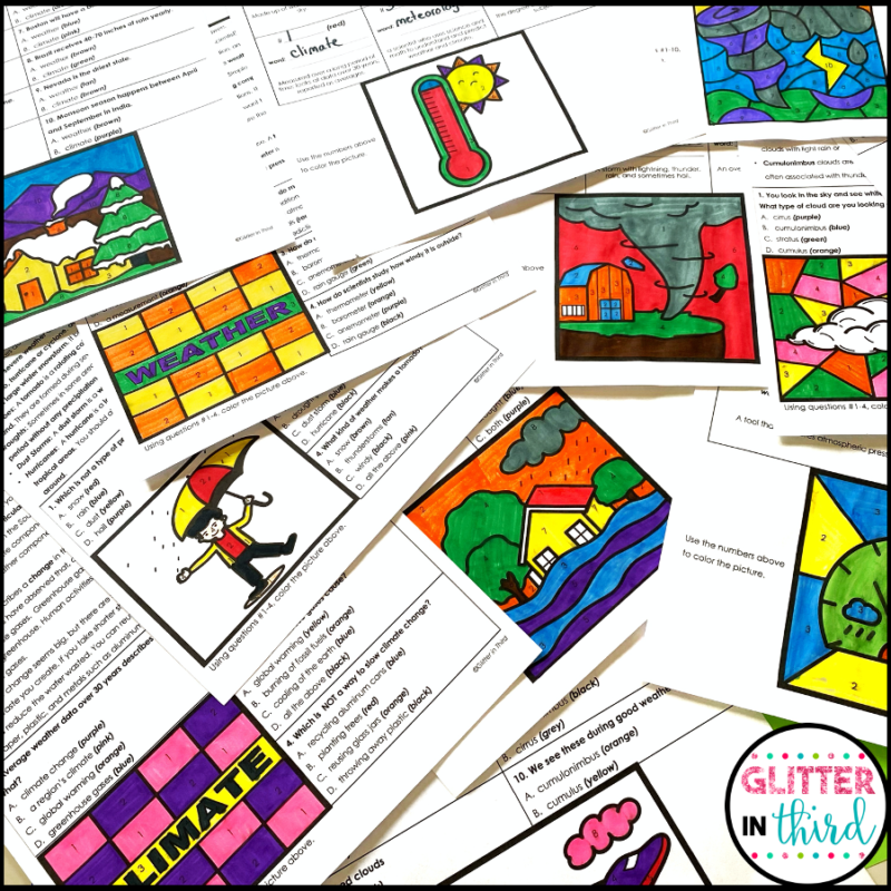 Weather and Climate Worksheets Color-By-Numbers Science SOL 4.4 ...