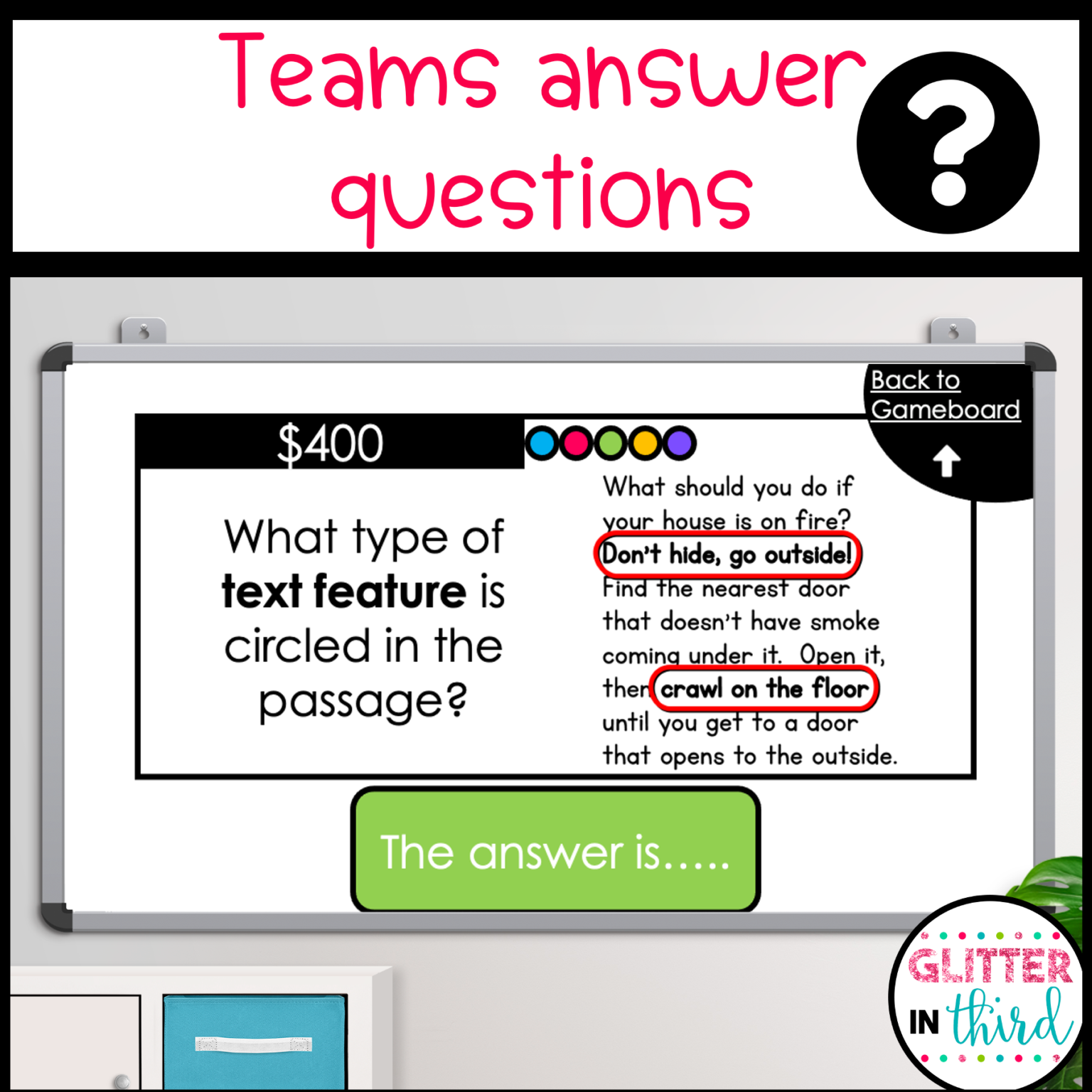 Nonfiction Text Features Review Game Activity Powerpoint - Glitter in Third