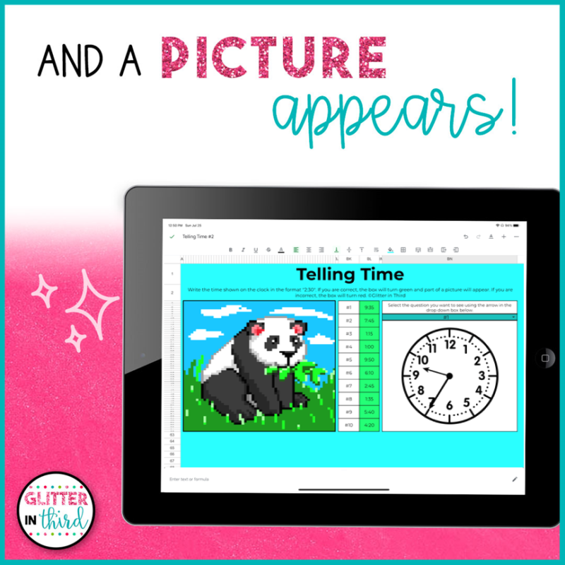 Telling Time to the Minute and Five Minutes Pixel Art Math - Glitter in ...