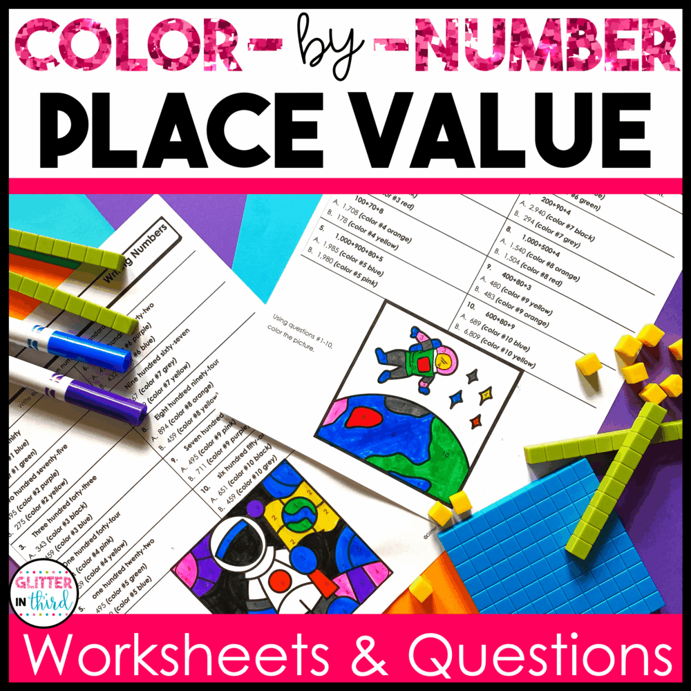 3rd Grade Place Value Worksheets Color-By-Numbers - Glitter in Third