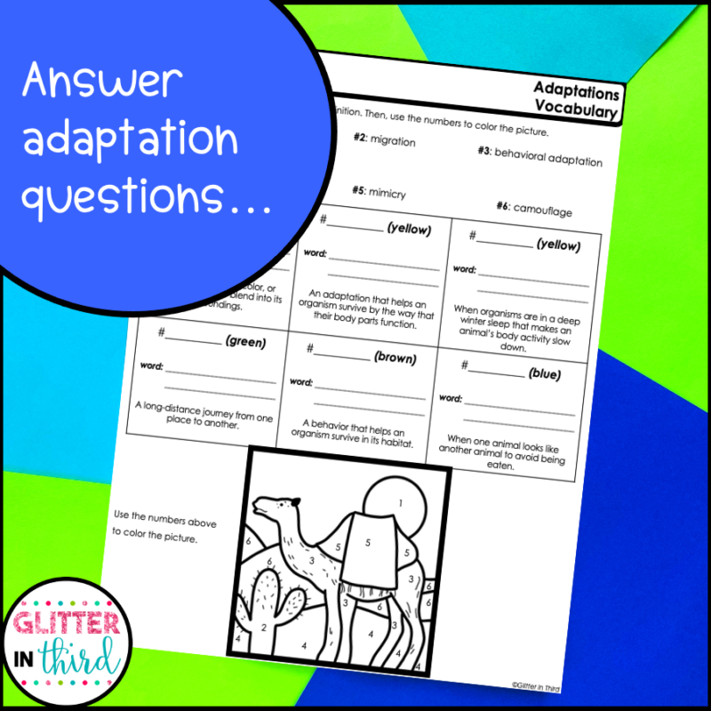 Animal Adaptations Worksheets Color-By-Numbers - Glitter in Third