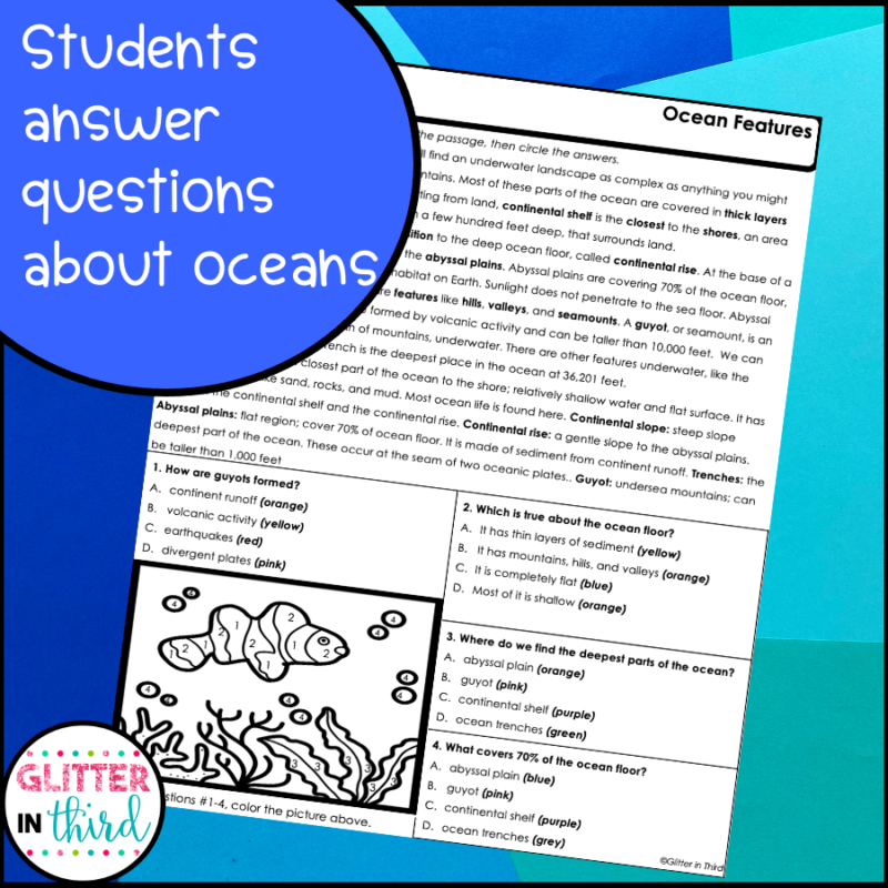 Oceans Worksheets Color-By-Numbers Science SOL 4.7 - Glitter in Third