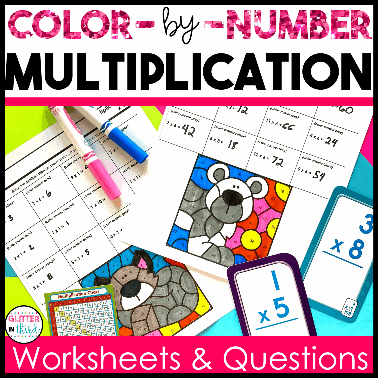 Multiplication Color-By-Number Worksheets - Glitter in Third