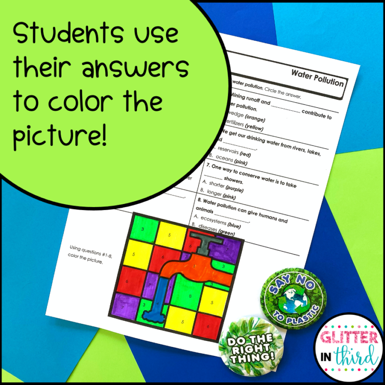 Conservation Worksheets Color-By-Numbers Science SOL 3.8 - Glitter in Third