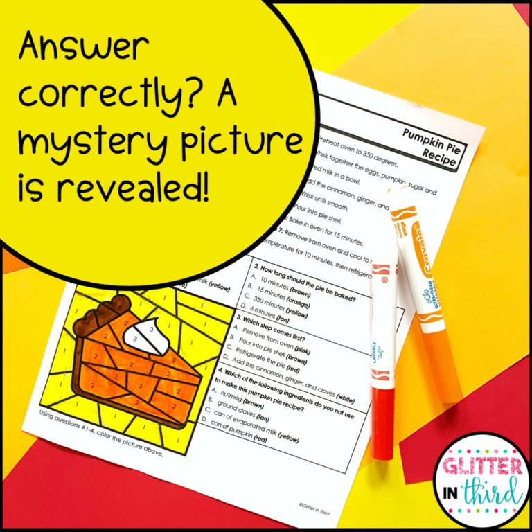 Thanksgiving Reading Comprehension Color-By-Number Worksheets - Glitter ...