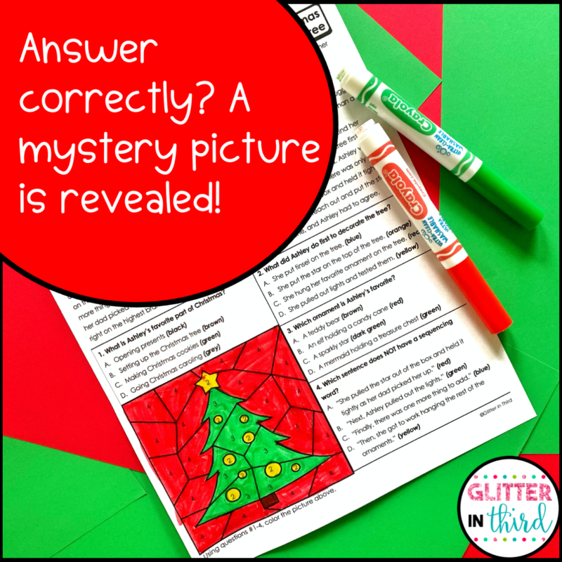 Christmas Reading Comprehension Color-By-Number Worksheets - Glitter in ...