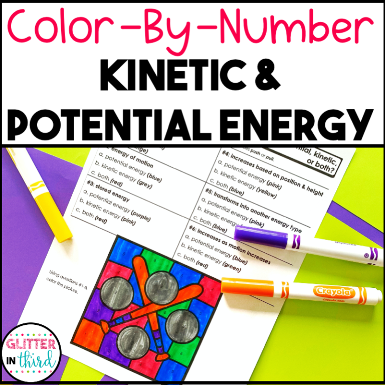 Kinetic and Potential Energy Worksheets Color-By-Numbers - Glitter in Third