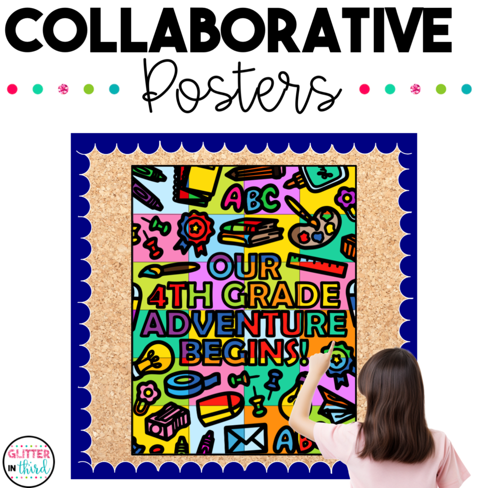4th Grade Collaborative Coloring Poster Back to School Bulletin Board ...