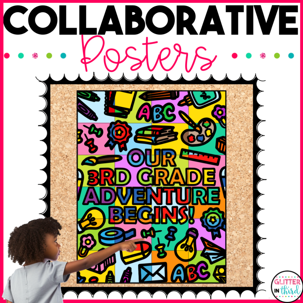3rd Grade Collaborative Coloring Poster Back to School Bulletin Board ...