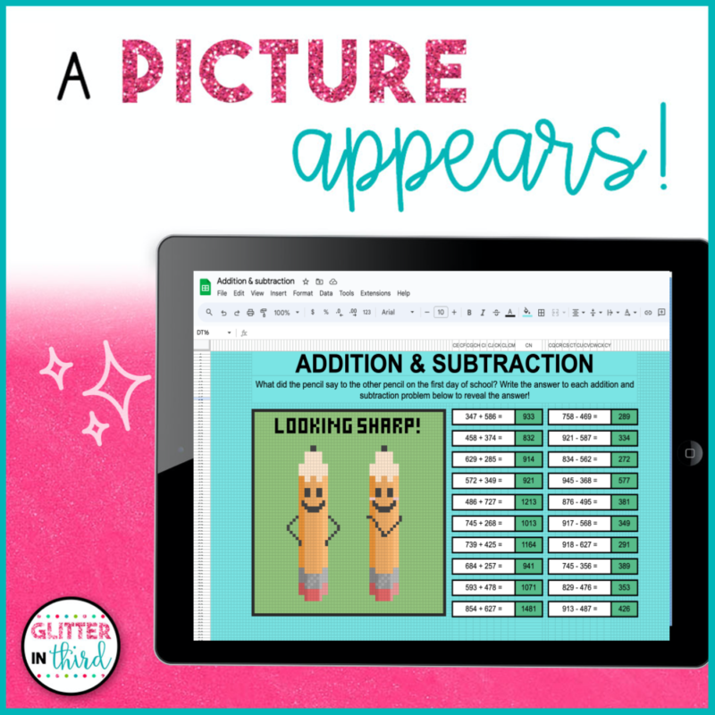 4th Grade Back to School Math Pixel Art Activities - Glitter in Third