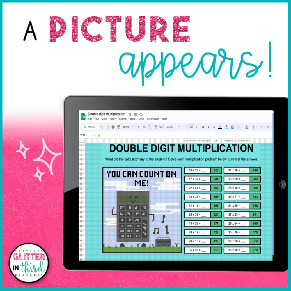 5th Grade Back to School Pixel Art Math Activities - Glitter in Third