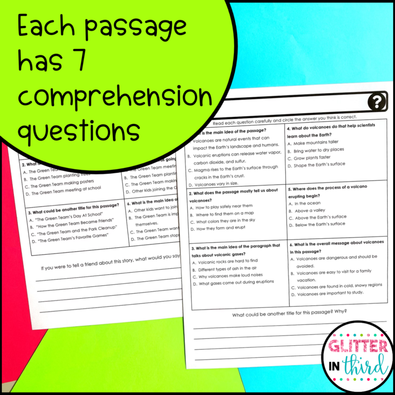 4th Grade Main Idea Passages Reading Comprehension Worksheets - Glitter ...