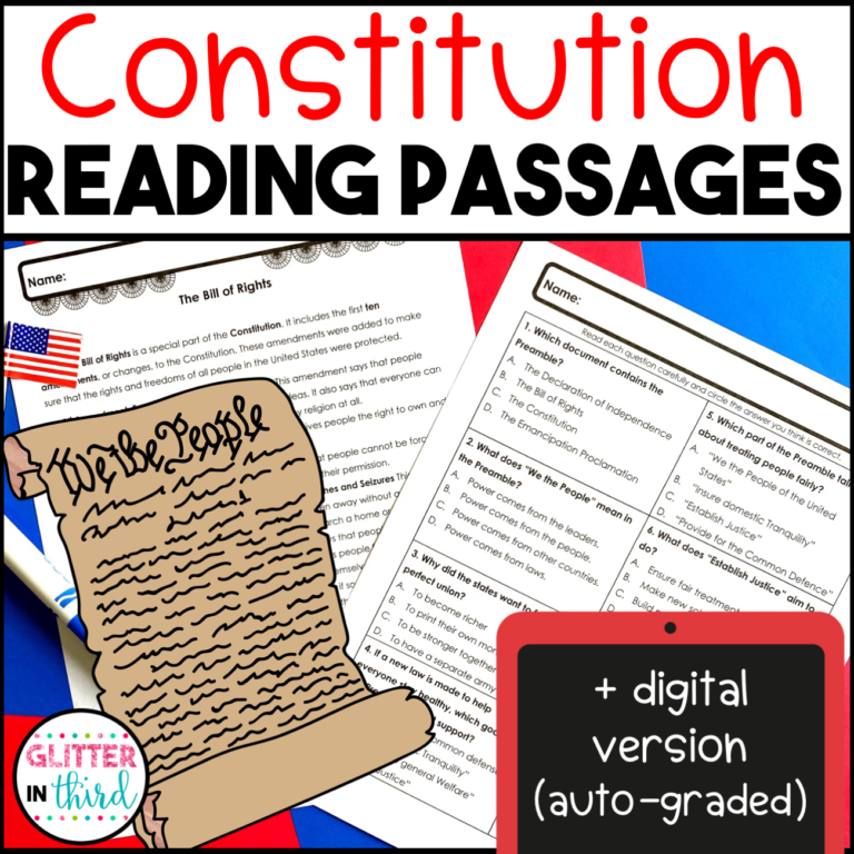 Constitution Day Reading Passages Activities Worksheets - Glitter in Third