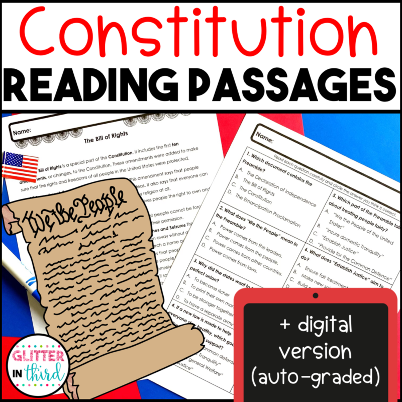 Constitution Day Reading Passages Activities Worksheets - Glitter in Third