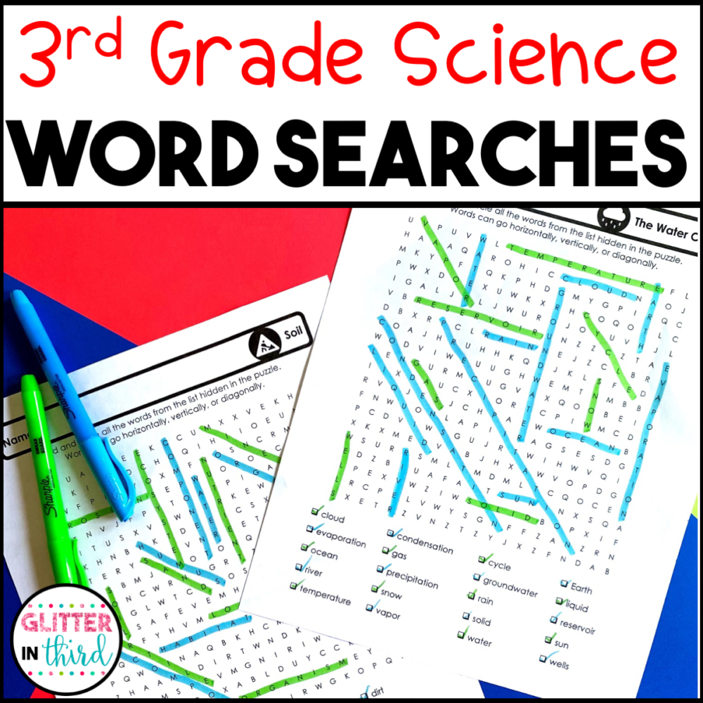 3rd Grade SOL Science Word Search - Glitter in Third