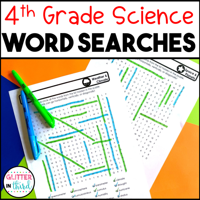 4th Grade SOL Science Word Search - Glitter in Third