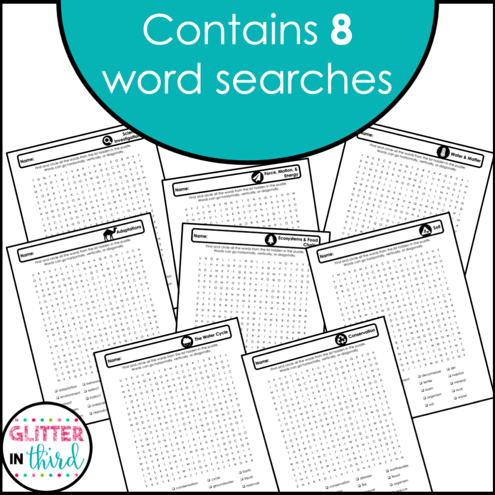 3rd Grade SOL Science Word Search - Glitter in Third