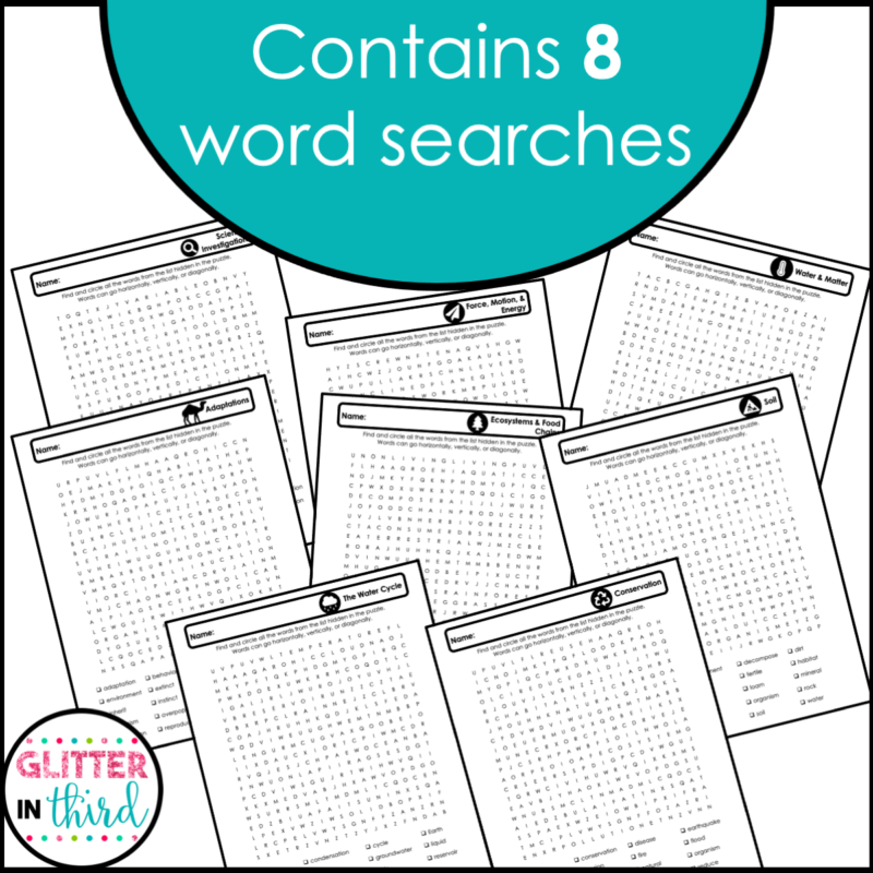 3rd Grade SOL Science Word Search - Glitter in Third