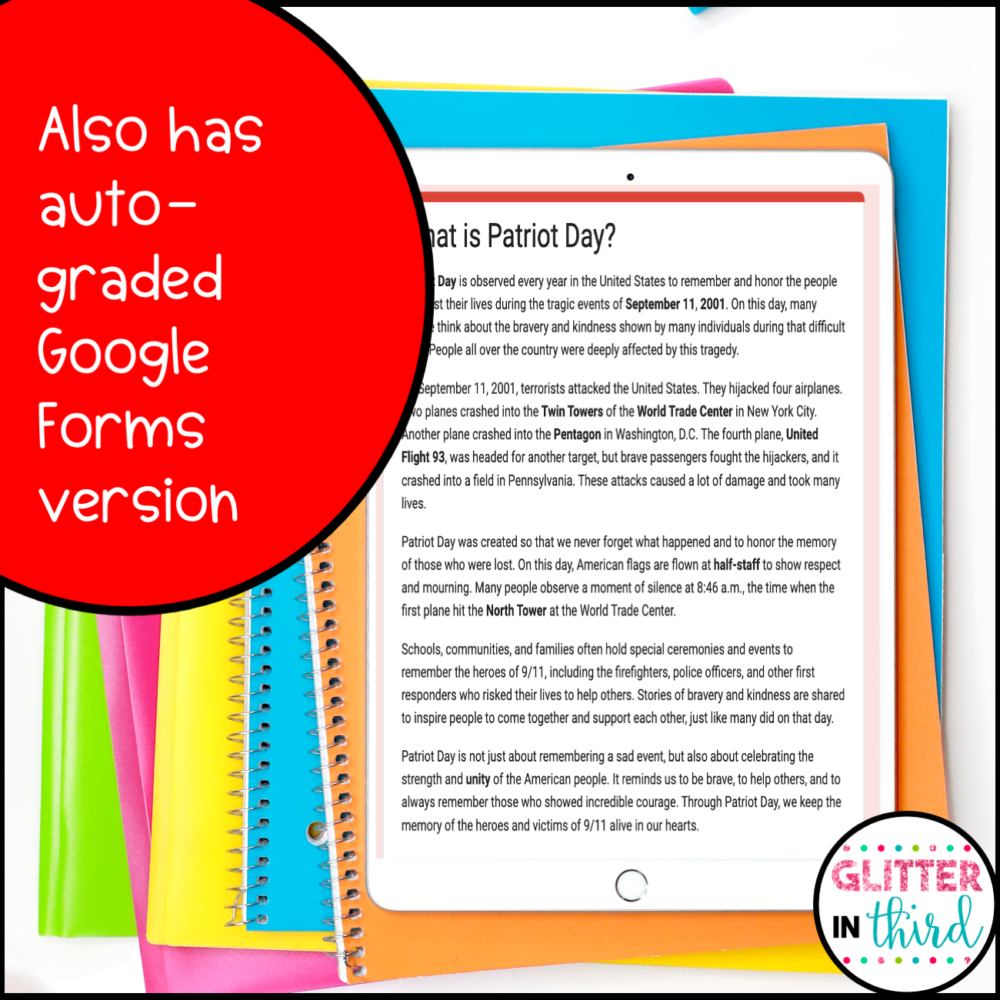 September 11 Patriot Day Reading Comprehension Passages Activities ...