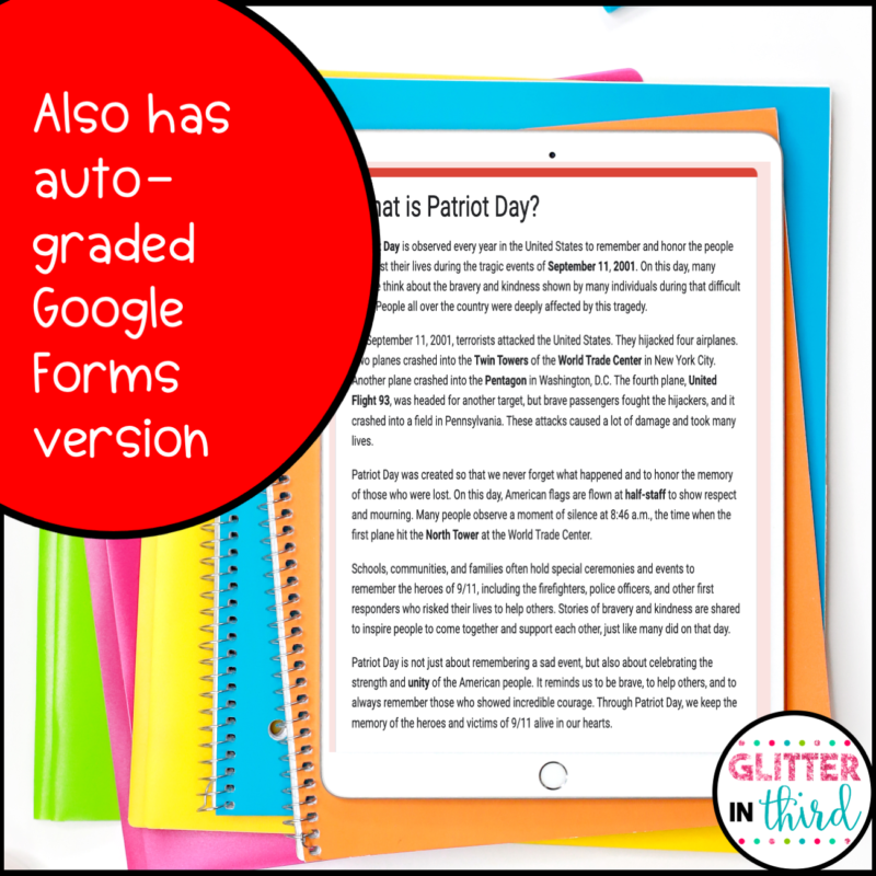 September 11 Patriot Day Reading Comprehension Passages Activities ...