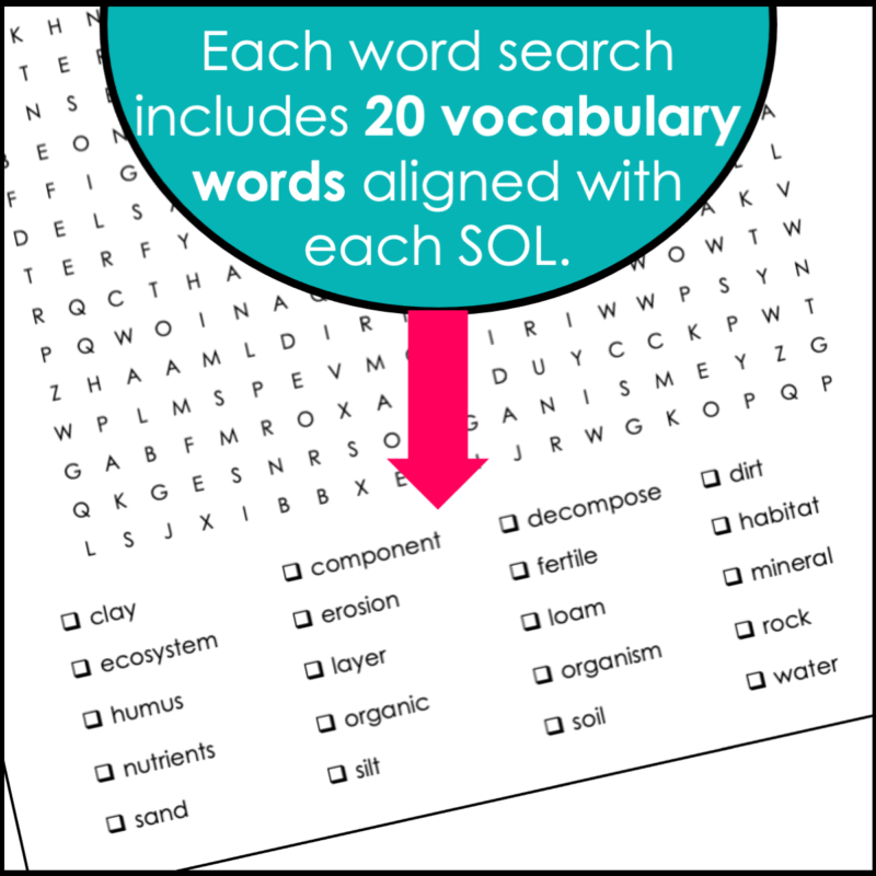 3rd Grade SOL Science Word Search - Glitter in Third