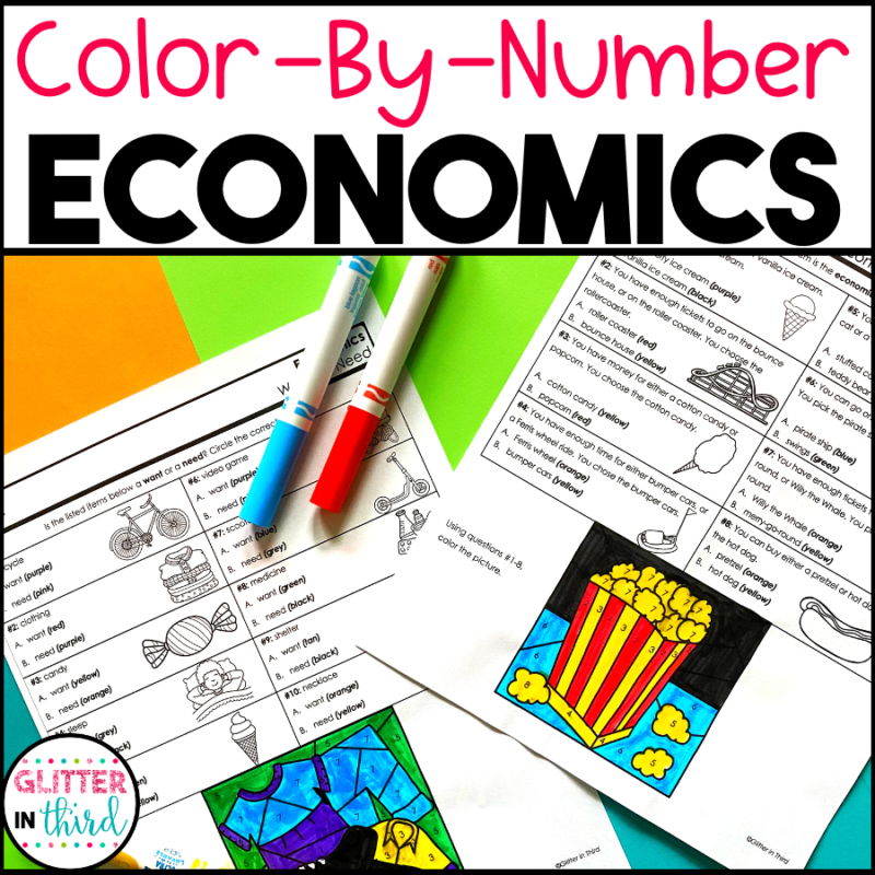 Economics Worksheets Color By Number Activities - Glitter in Third