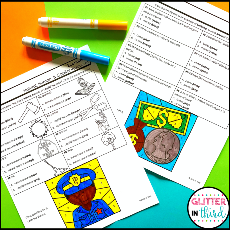 Economics Worksheets Color By Number Activities - Glitter in Third