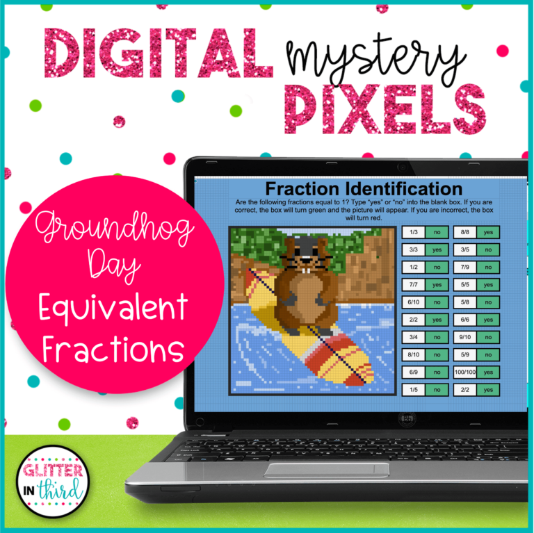 Groundhog Day Equivalent Fractions Pixel Art Activities - Glitter in Third
