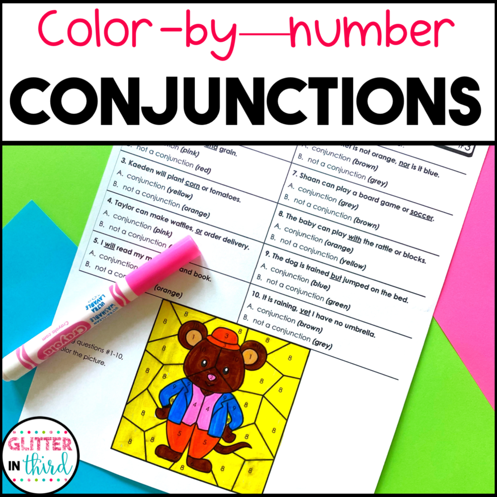 Conjunctions Worksheets Color-By-Number Grammar - Glitter in Third