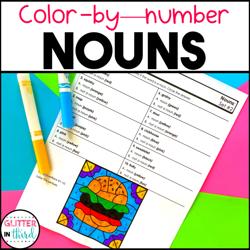 Nouns Worksheets Color-By-Number Grammar - Glitter in Third