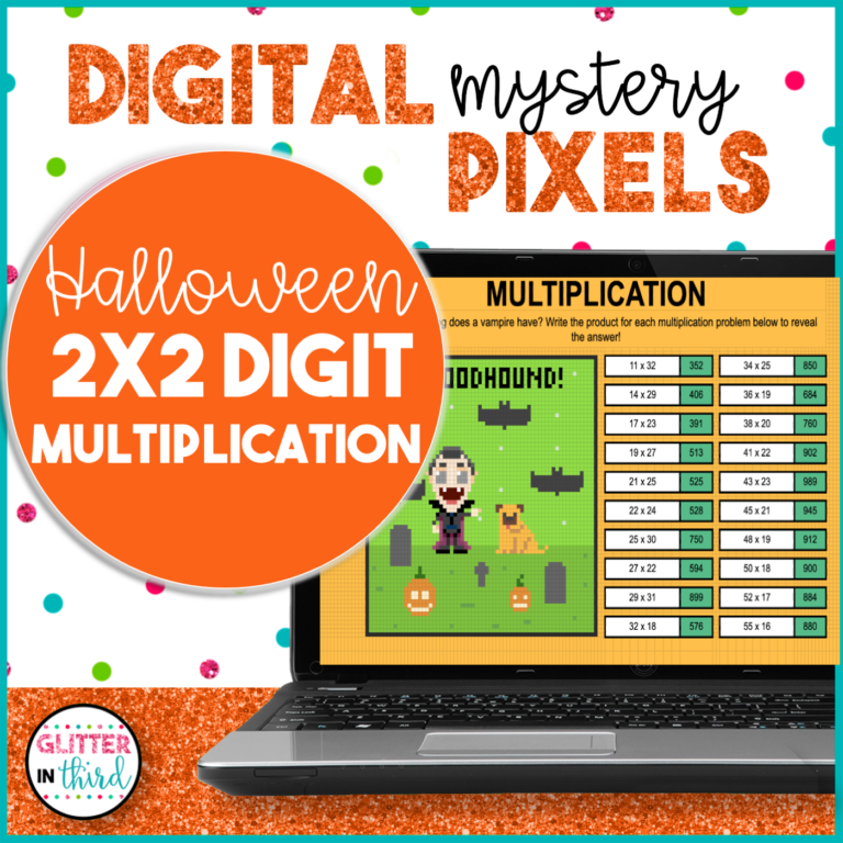 Halloween Double Digit Multiplication Pixel Art Activities - Glitter in ...