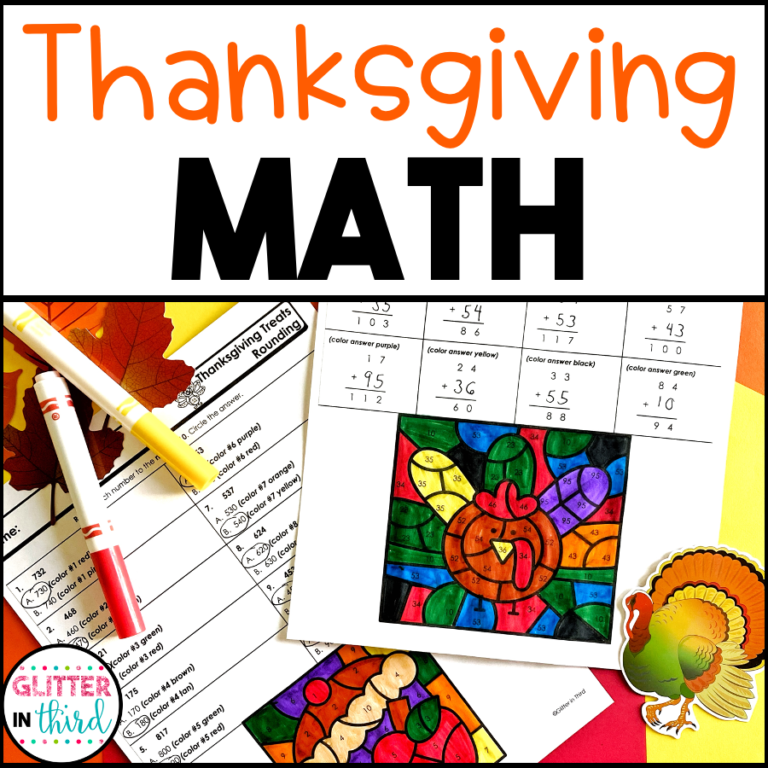 Thanksgiving Math Worksheets No Prep Color By Number - Glitter in Third