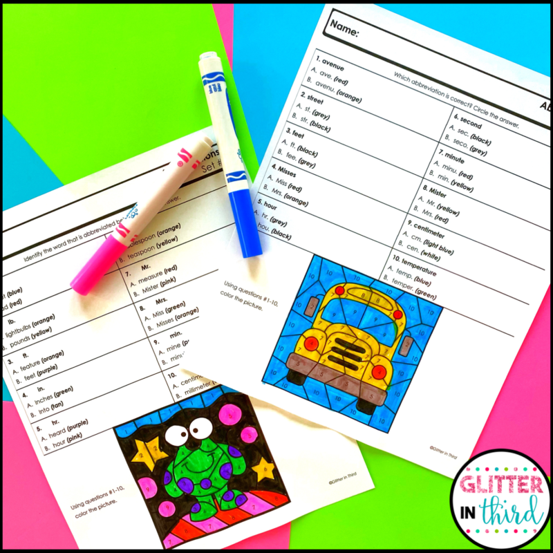 Abbreviations Worksheets Color-By-Number Grammar - Glitter in Third