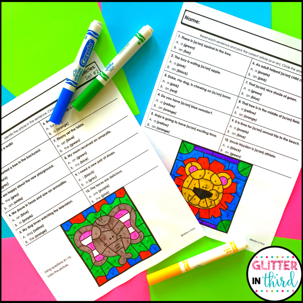 Articles A An The Worksheets Color-By-Number Grammar - Glitter in Third